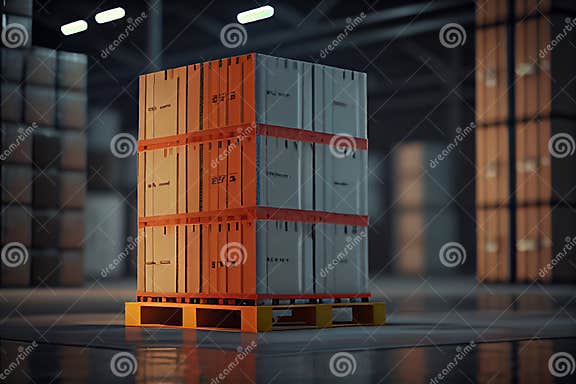 Stack of Carton Boxes Package on Pallet Stock Image - Image of parcel ...