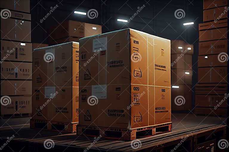 Stack of Carton Boxes Package on Pallet Stock Photo - Image of shipping ...