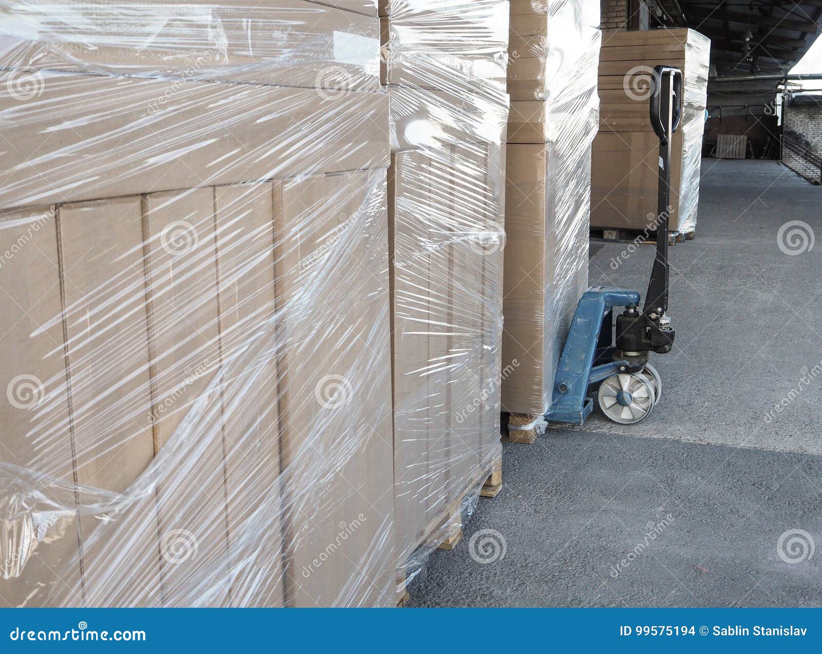 Truck Loading and Shipping. Stack of Carton Boxes on Pallet Ready for ...