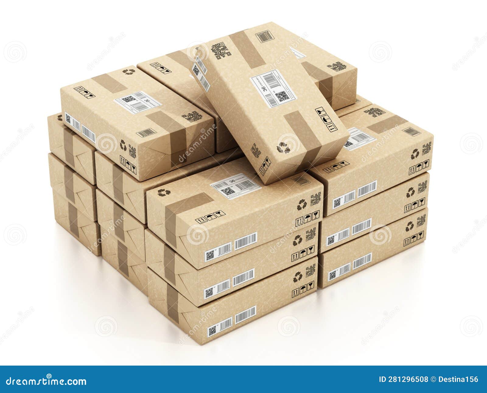 Stack of Carton Parcel Cardboard Packages. 3D Illustration Stock ...