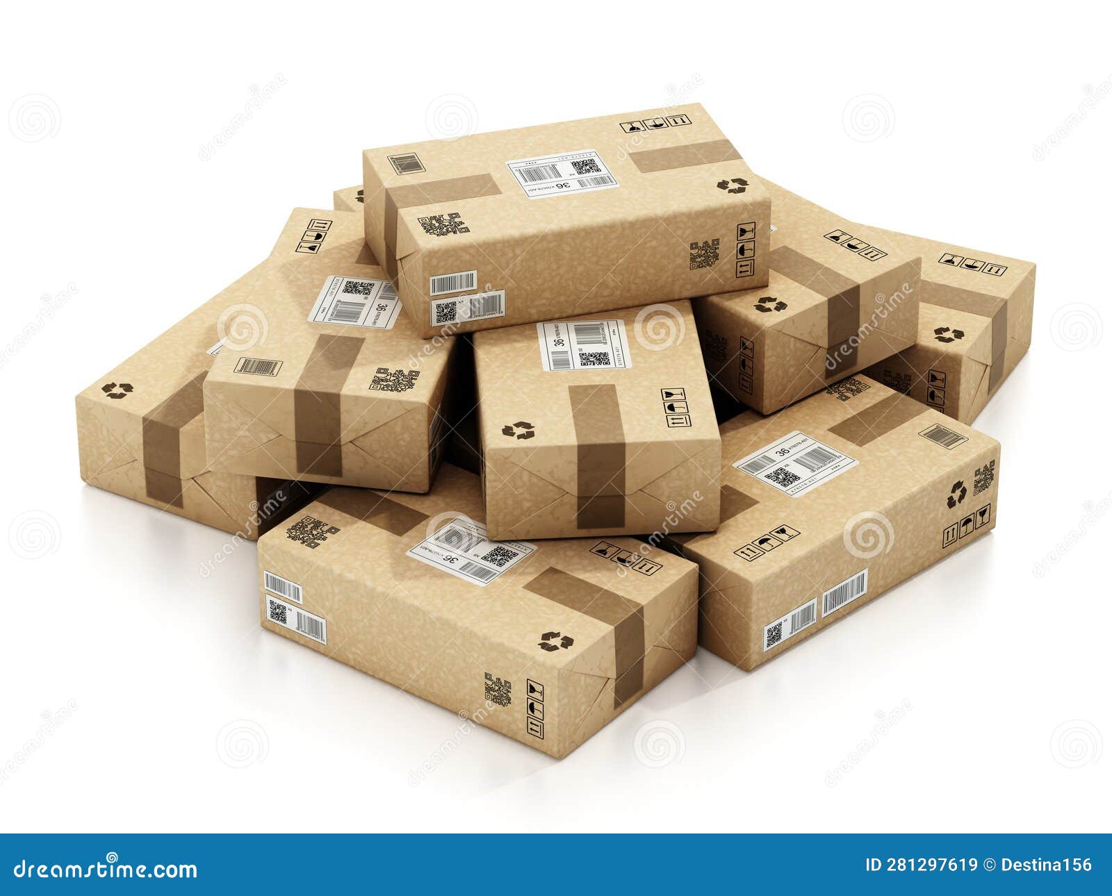 Stack of Carton Parcel Cardboard Packages. 3D Illustration Stock ...