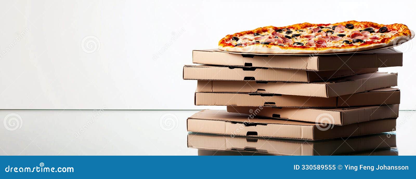 Stack of Carton Pizza Boxes with Pizza on Top. Cut Out, Isolated, on ...