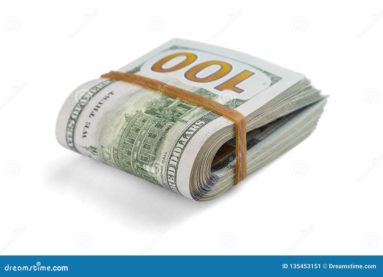 Stack of Cash Dollars, Bent in Half, Under the Elastic Band is Isolated ...