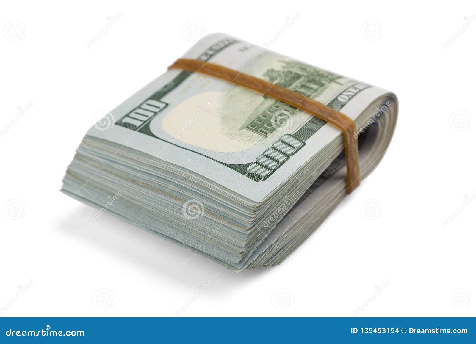 Stack of Cash Dollars, Bent in Half, Under the Elastic Band is Isolated ...