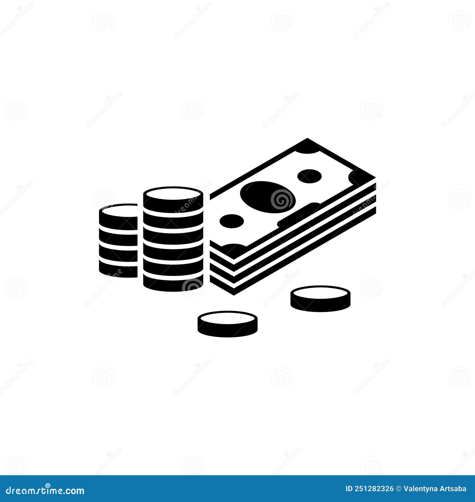 Stack of Cash Money, Dollars Banknotes and Coins. Flat Vector Icon ...