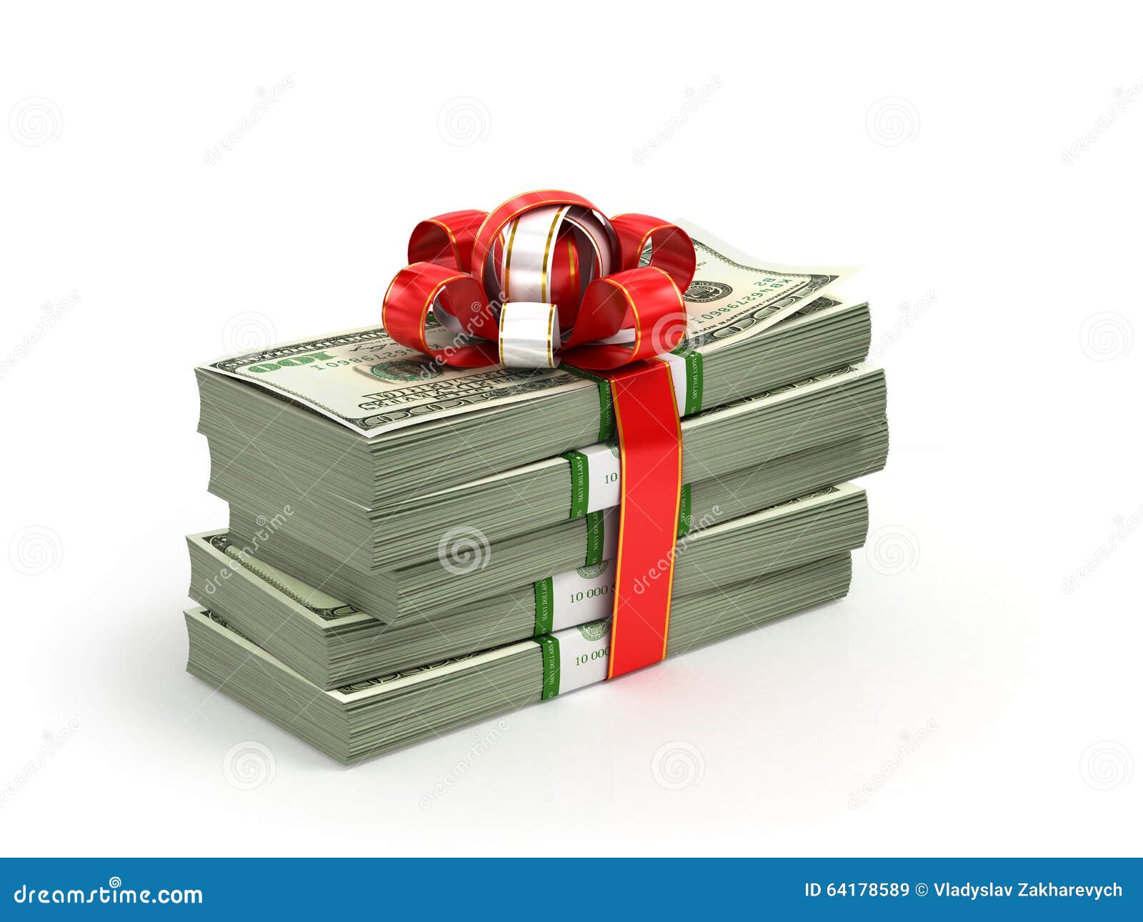 Stack of Cash with Red Bow Isolated Stock Image - Image of christmas ...