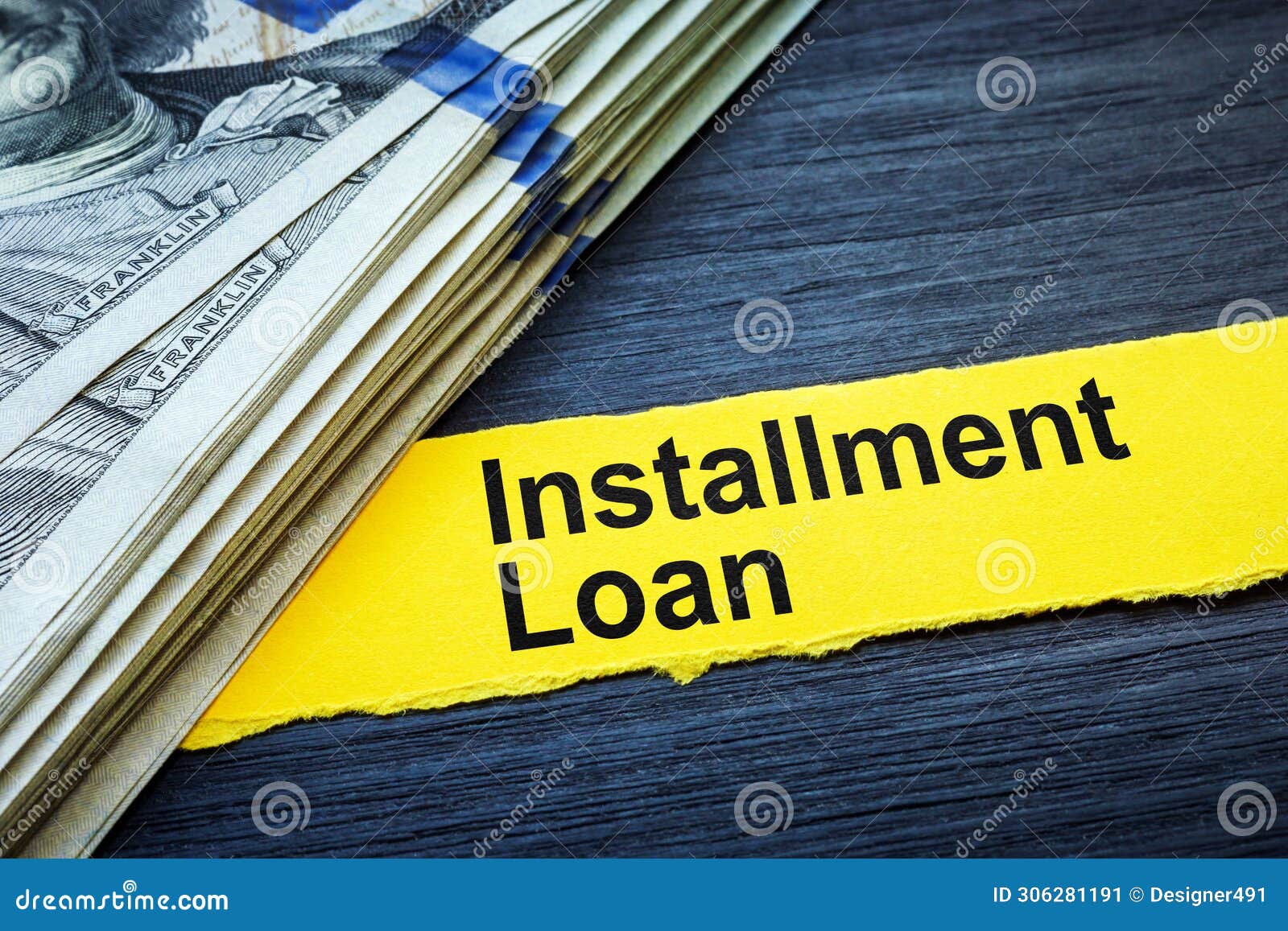 Stack of Cash and Strip with Words Installment Loan. Stock Image ...