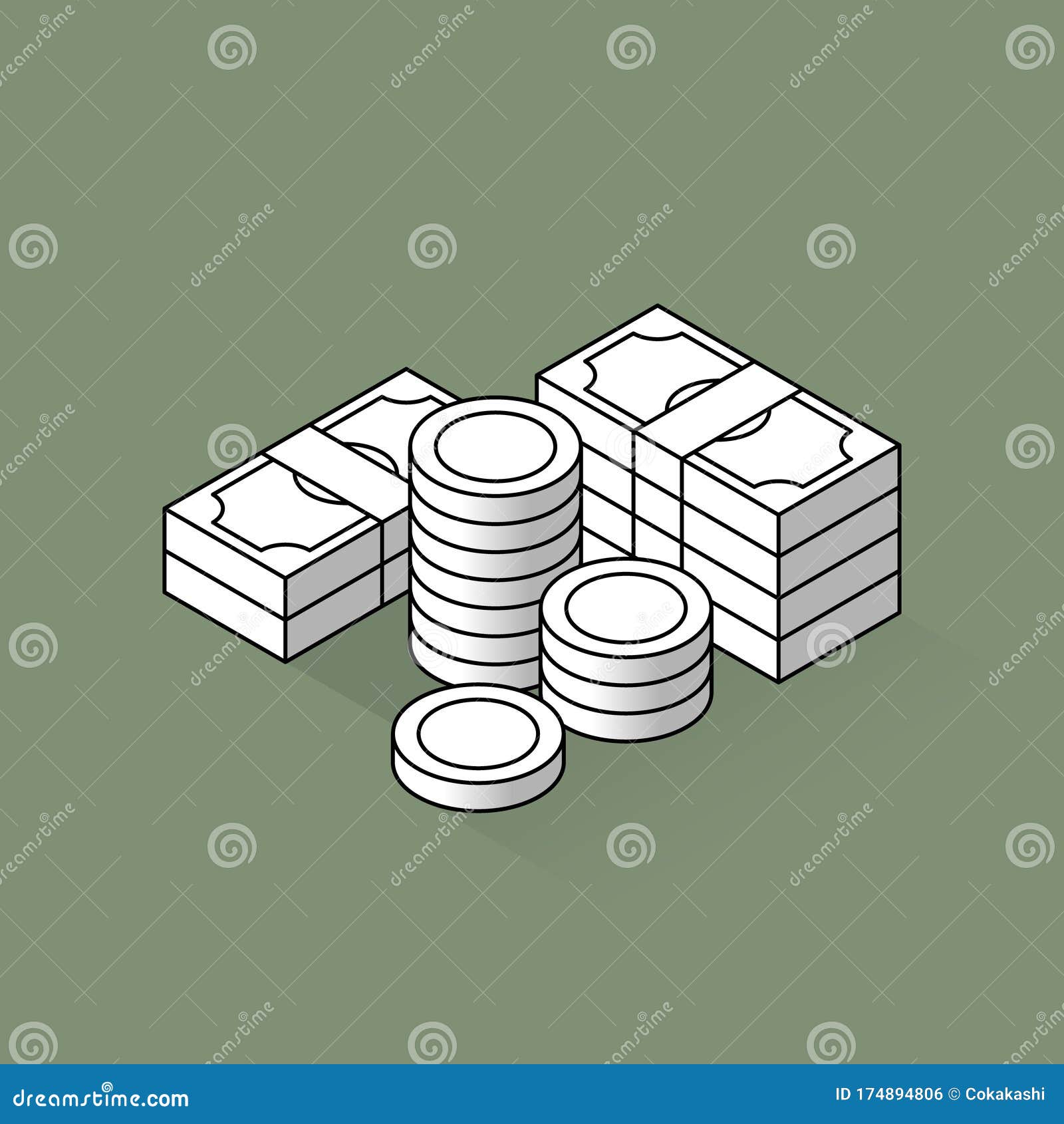Stack of Cash Symbol, White Flat Isometric Design. Stock Vector ...