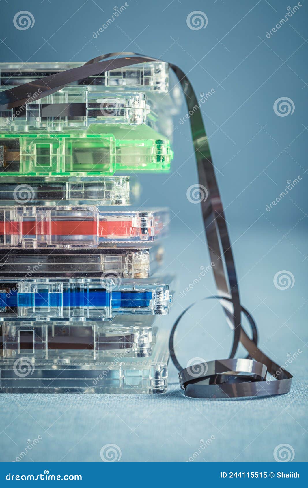 Stack of Cassette Tapes with an Extracted Tape Stock Image - Image of ...