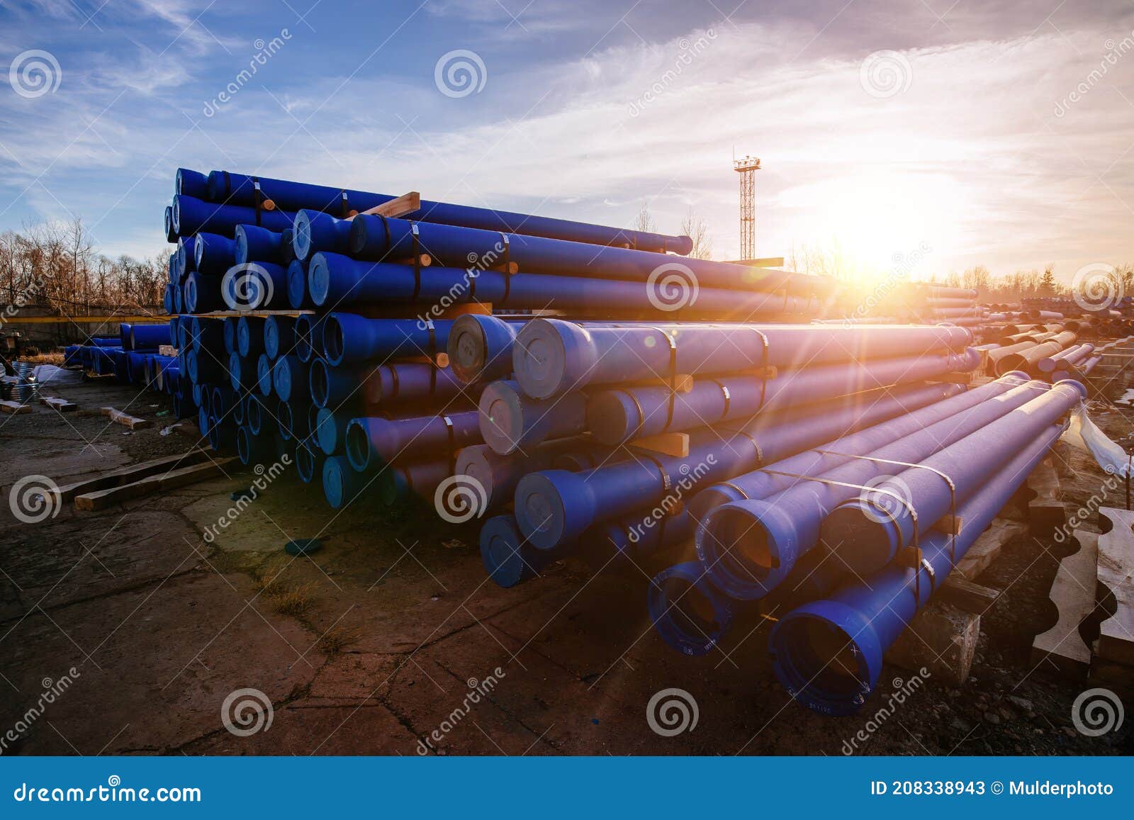 Stack Of Cast Iron Pipes In Loading Area Waiting For Transportation ...