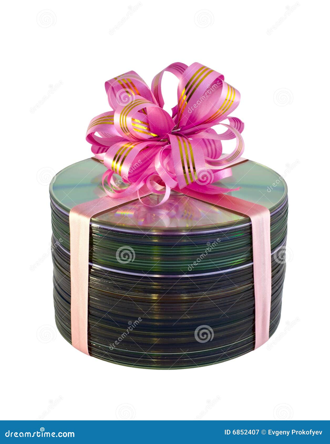 Stack of CD Disks with Gift Lace Over White Stock Image - Image of ...