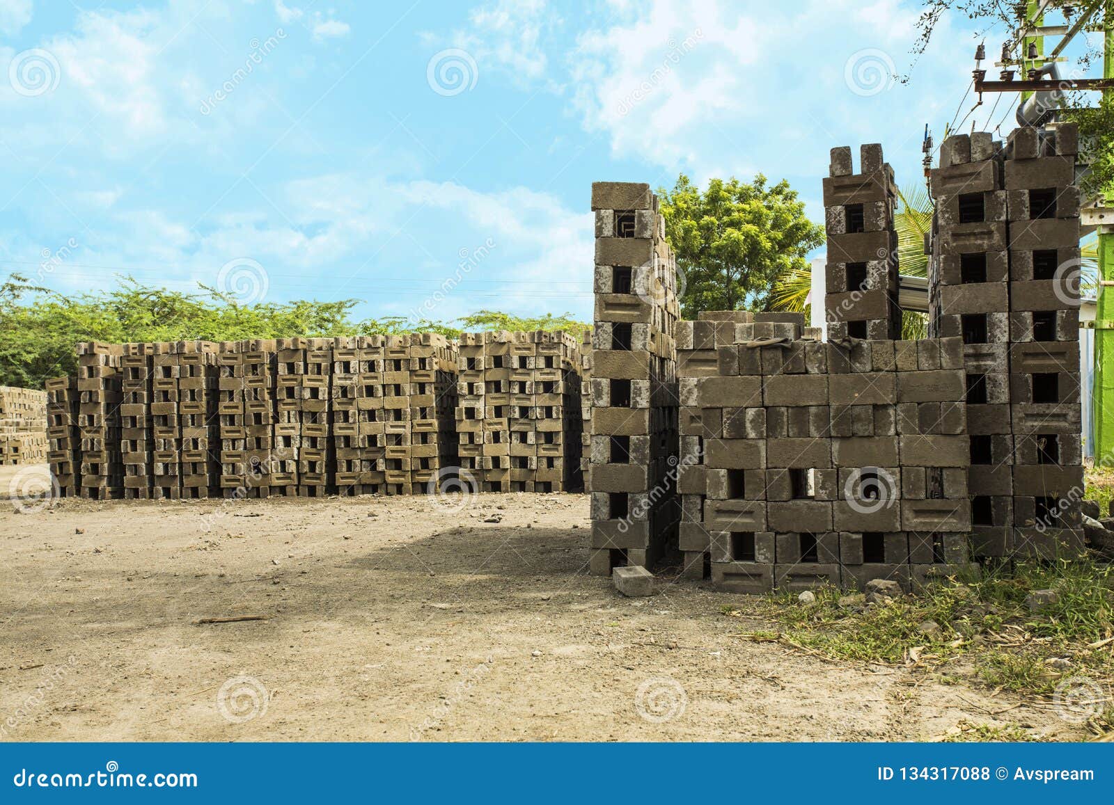 Stack Of Cement Blocks At The Construction Site. Cinder Blocks ...