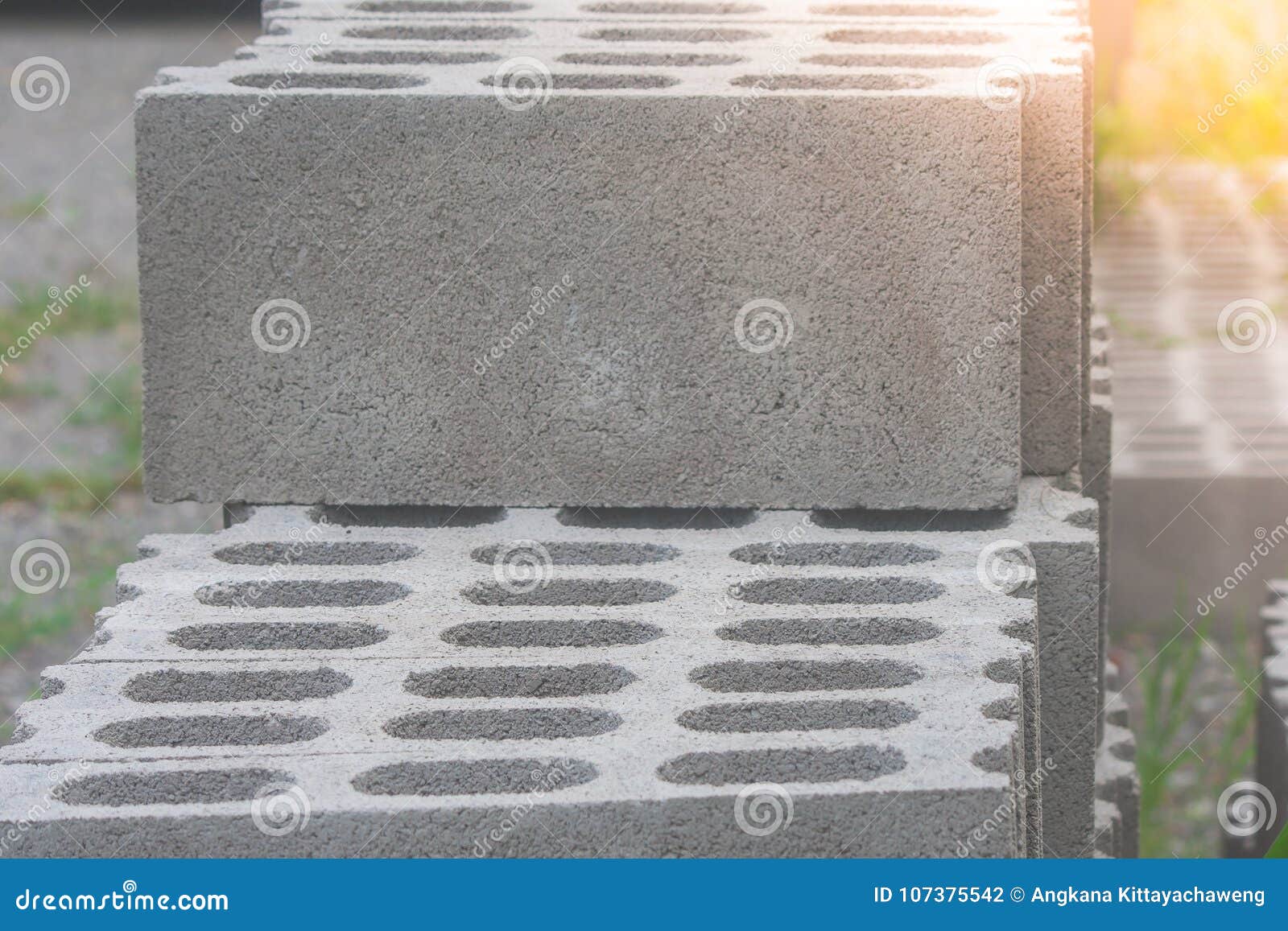 Stack of Cement Concrete Blocks at Construction Site. Soft Focus Stock ...