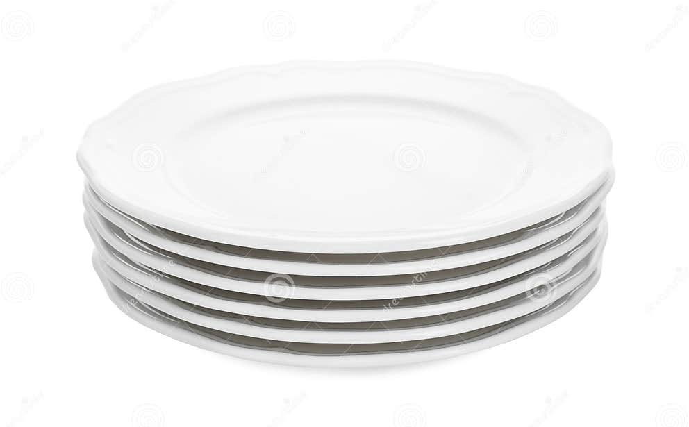 Stack of Ceramic Plates on White Background Stock Photo - Image of ...