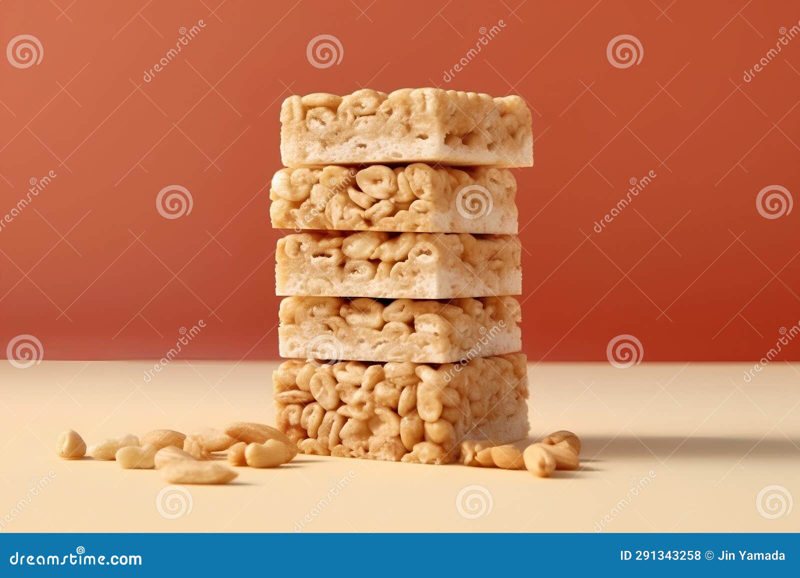 Stack of Cereal Bars with Peanuts on Orange Background. 3d Render Stock ...