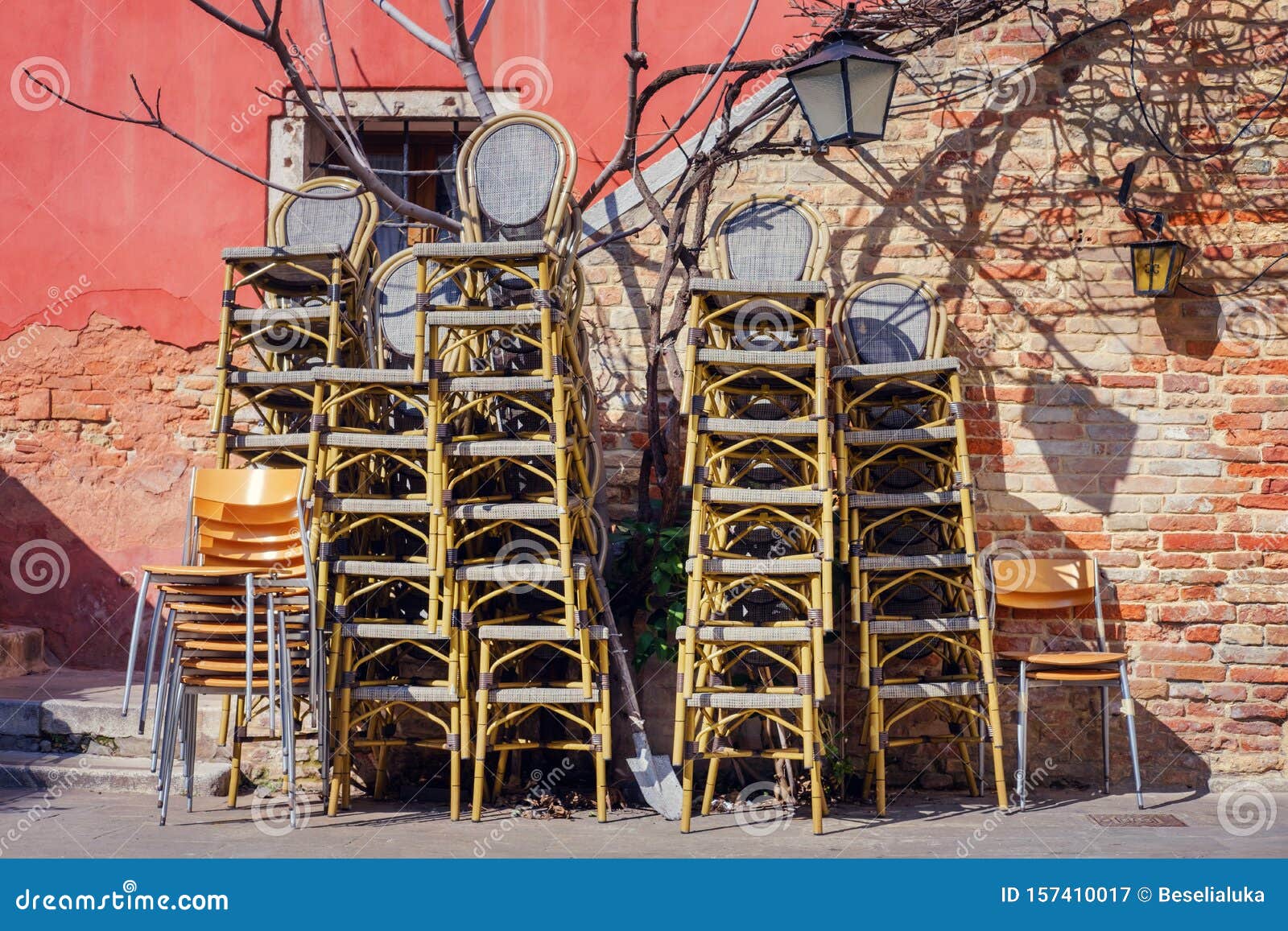 Stack of chairs stock image. Image of color, lamp, design - 157410017