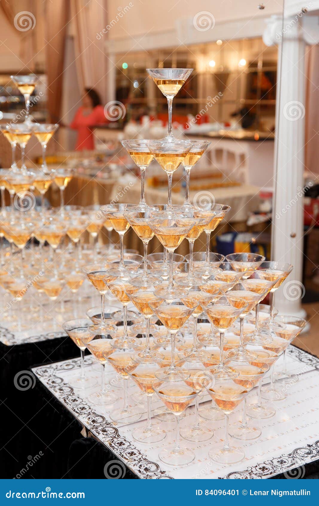 Stack of Champagne Glasses on Table in Wedding Party. Stock Image ...