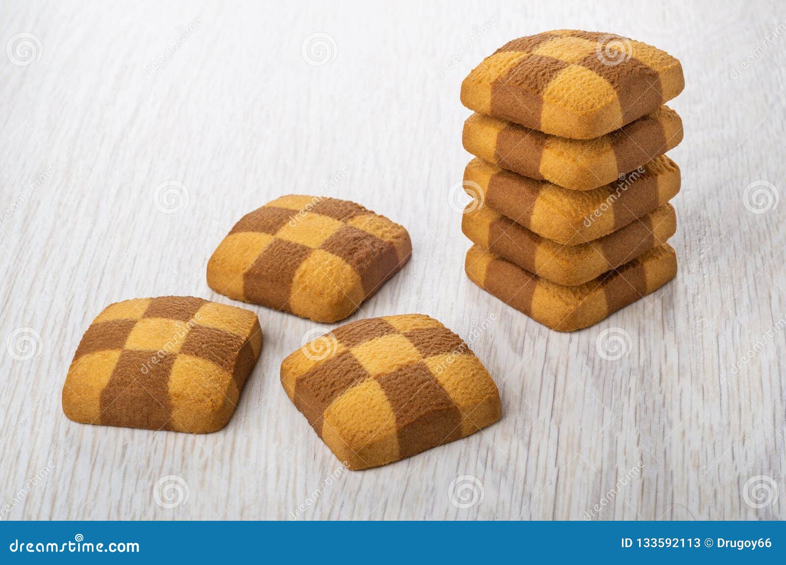 Stack of Checkered Shortbread Cookies on Table Stock Image - Image of ...