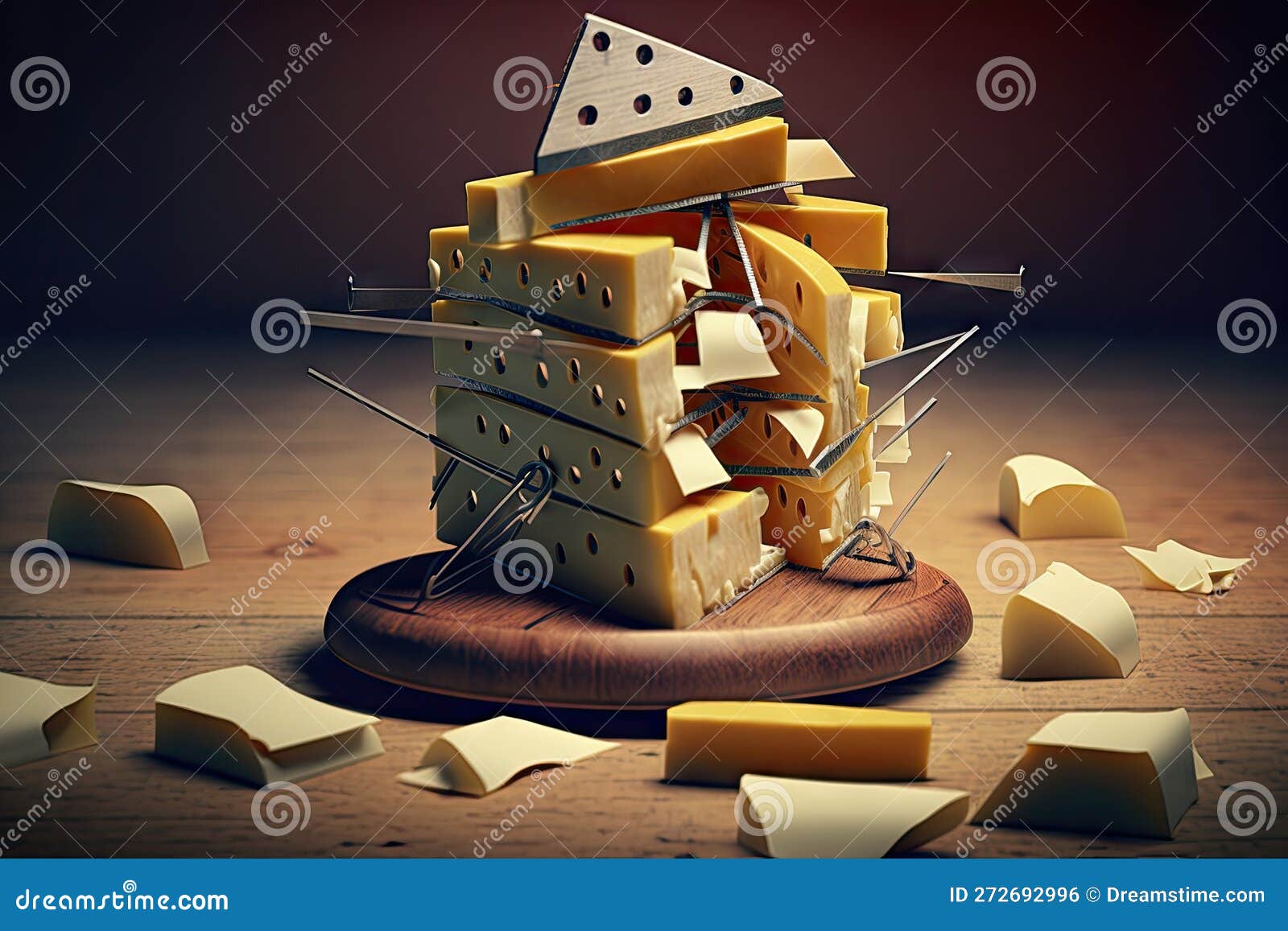 Stack of Cheese Slices in Mousetrap, Waiting for Hungry Mouse To Make a ...