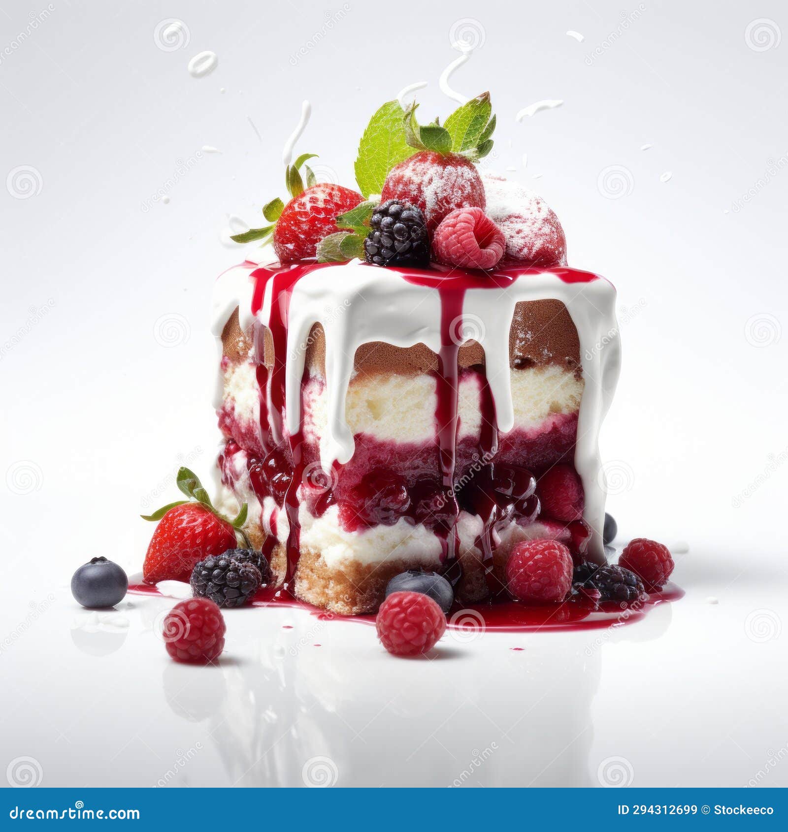 Delicious Berry and Cream Cake Slice on White Background Stock ...
