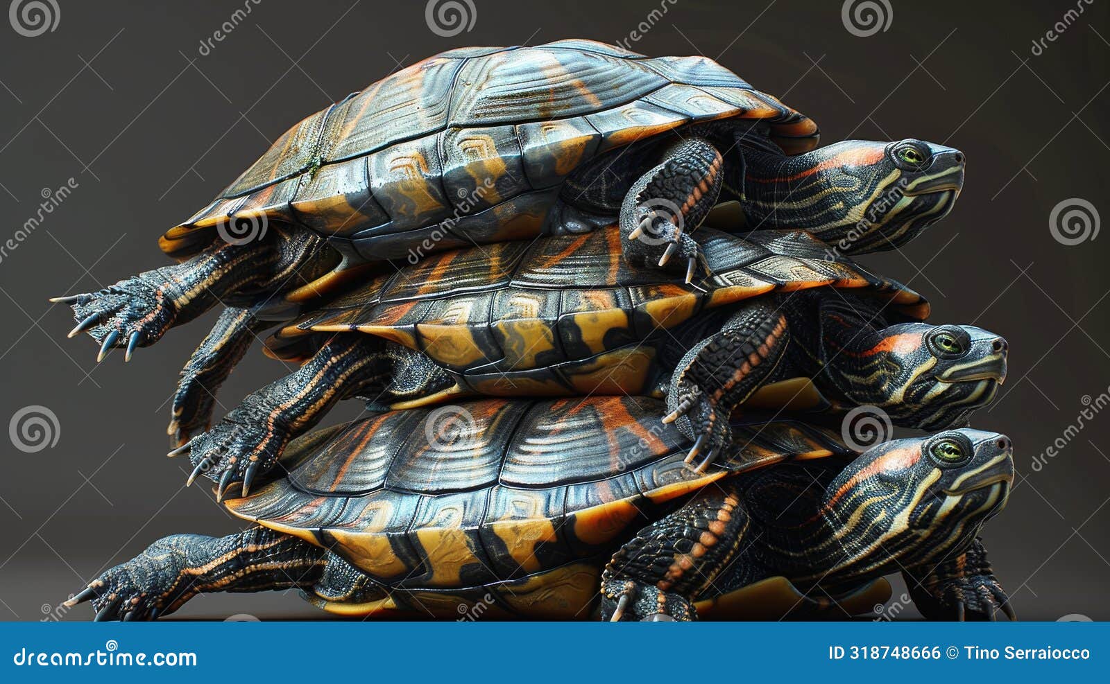 A Group of Turtles are Stacked on Top of Each Other Stock Illustration - Illustration of burrow ...