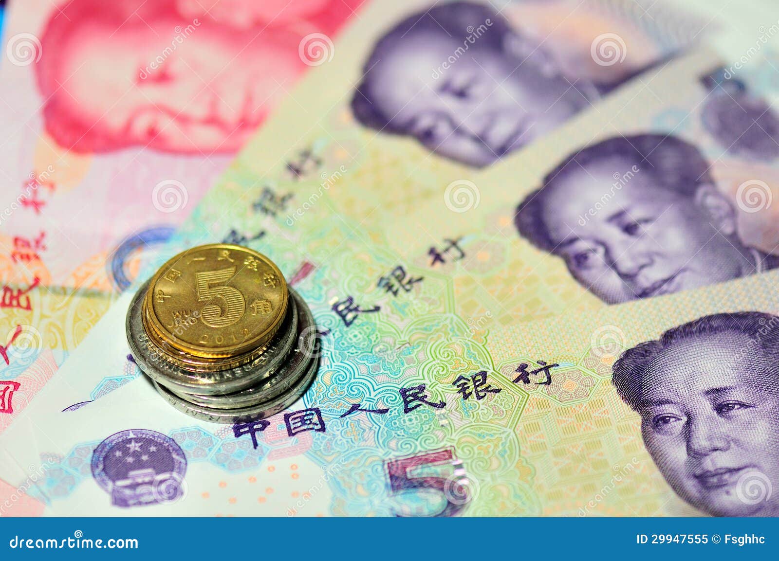 Chinese coins on banknotes stock image. Image of finance - 29947555