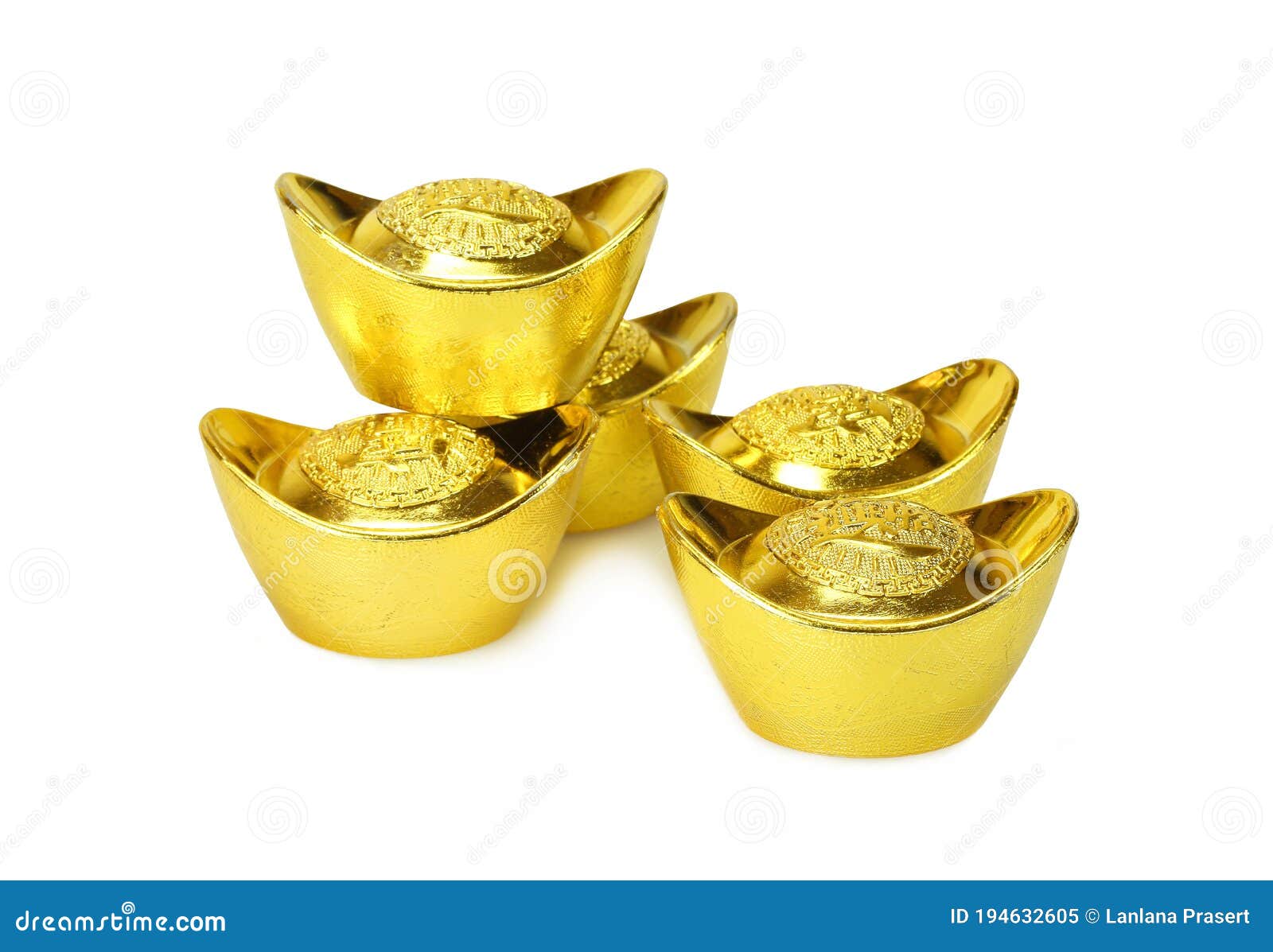 Stack of Chinese Gold Ingots on White Background Stock Image - Image of ...