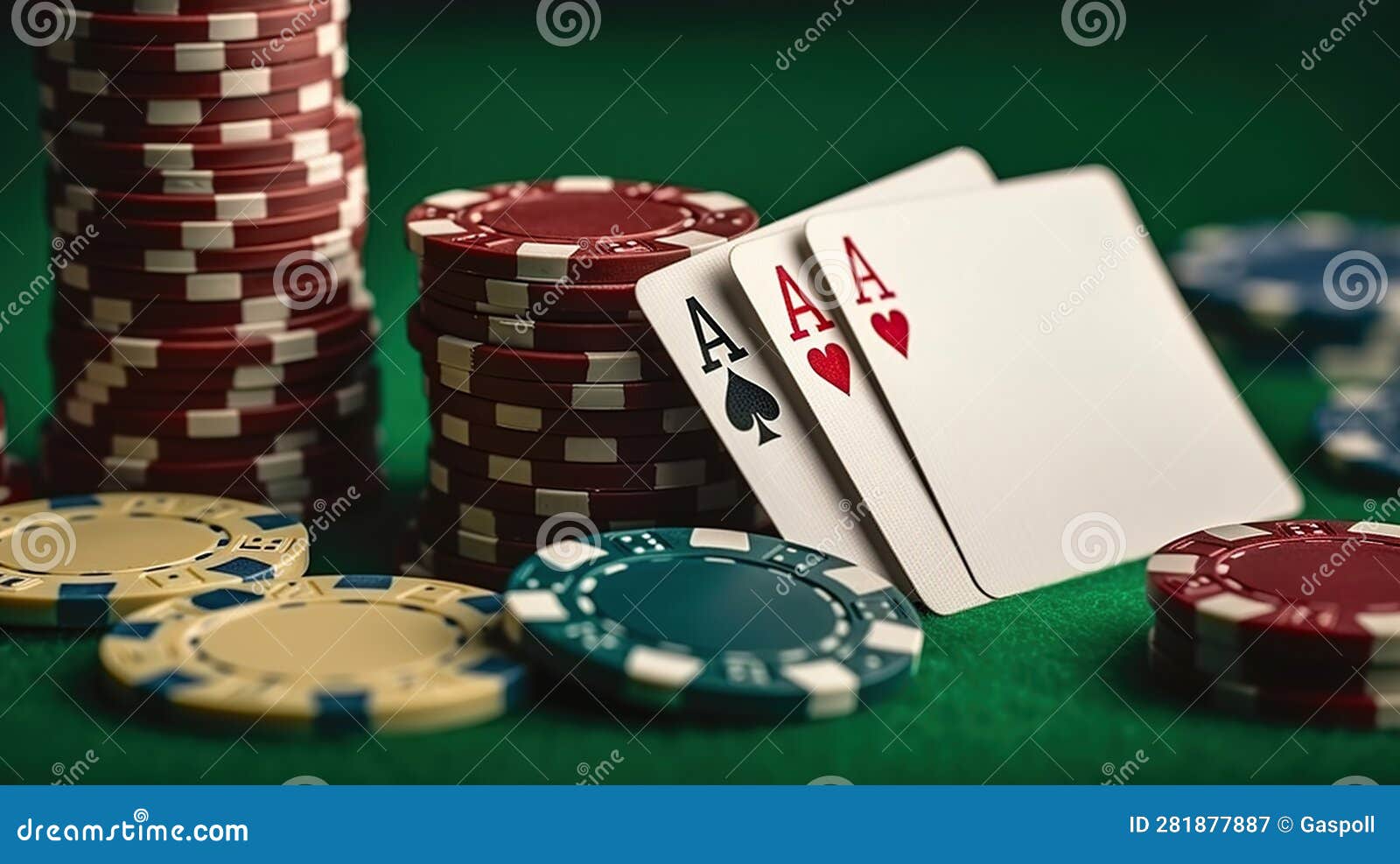 Stack Of Chips And Aces On The Table On The Green Baize - Poker Game ...