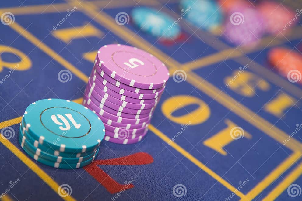 Stack of Chips on Roulette Table Stock Photo - Image of close ...
