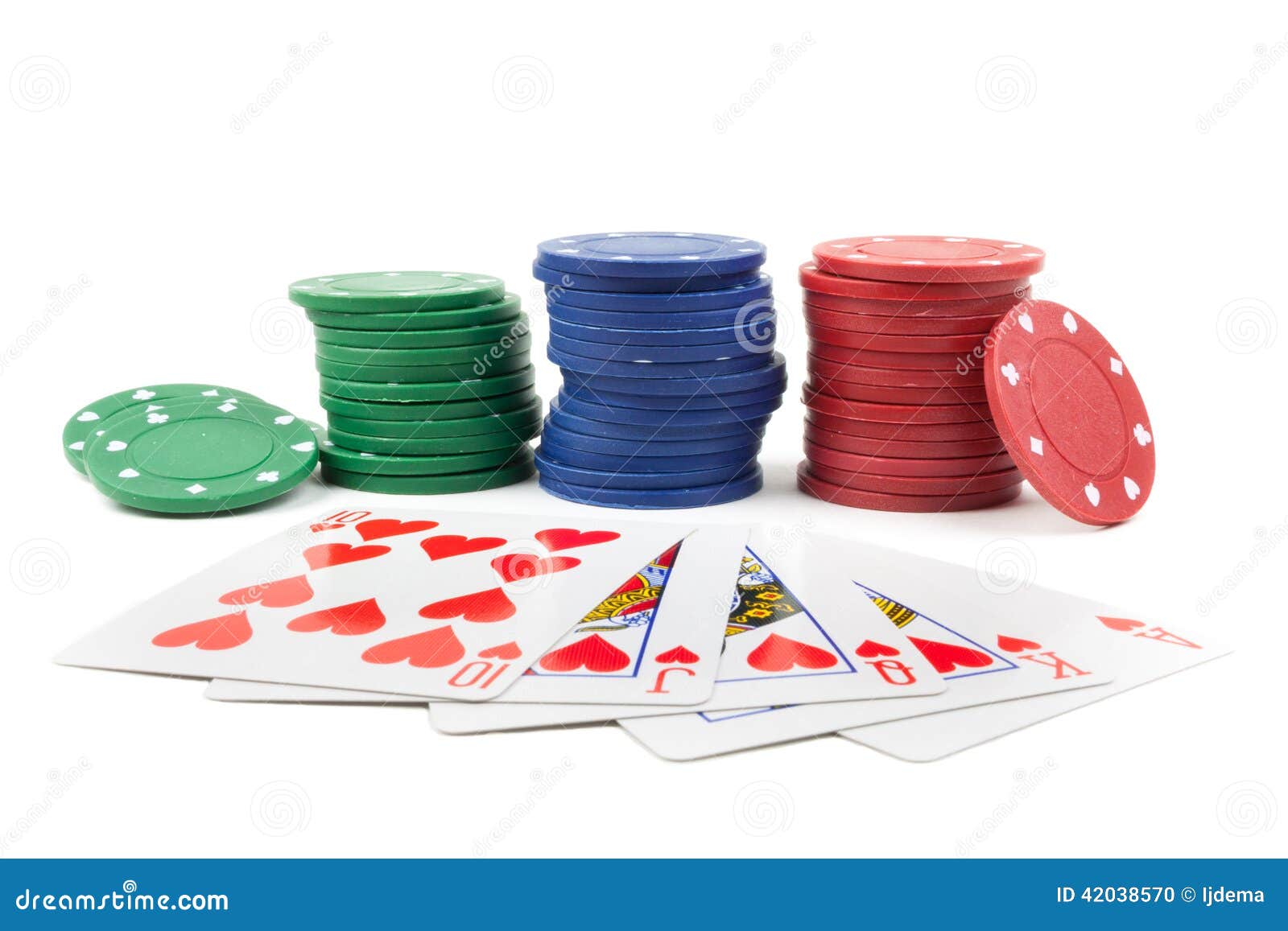 Stack of Chips and a Royal Flush Stock Photo - Image of green, hold ...