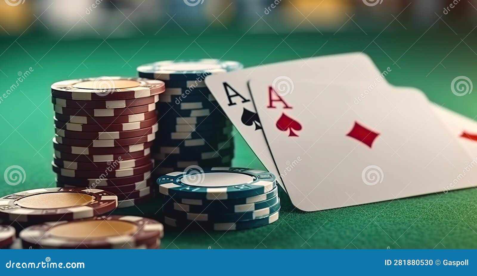 Stack of Chips and Two Aces on the Table on the Green Baize - Poker ...