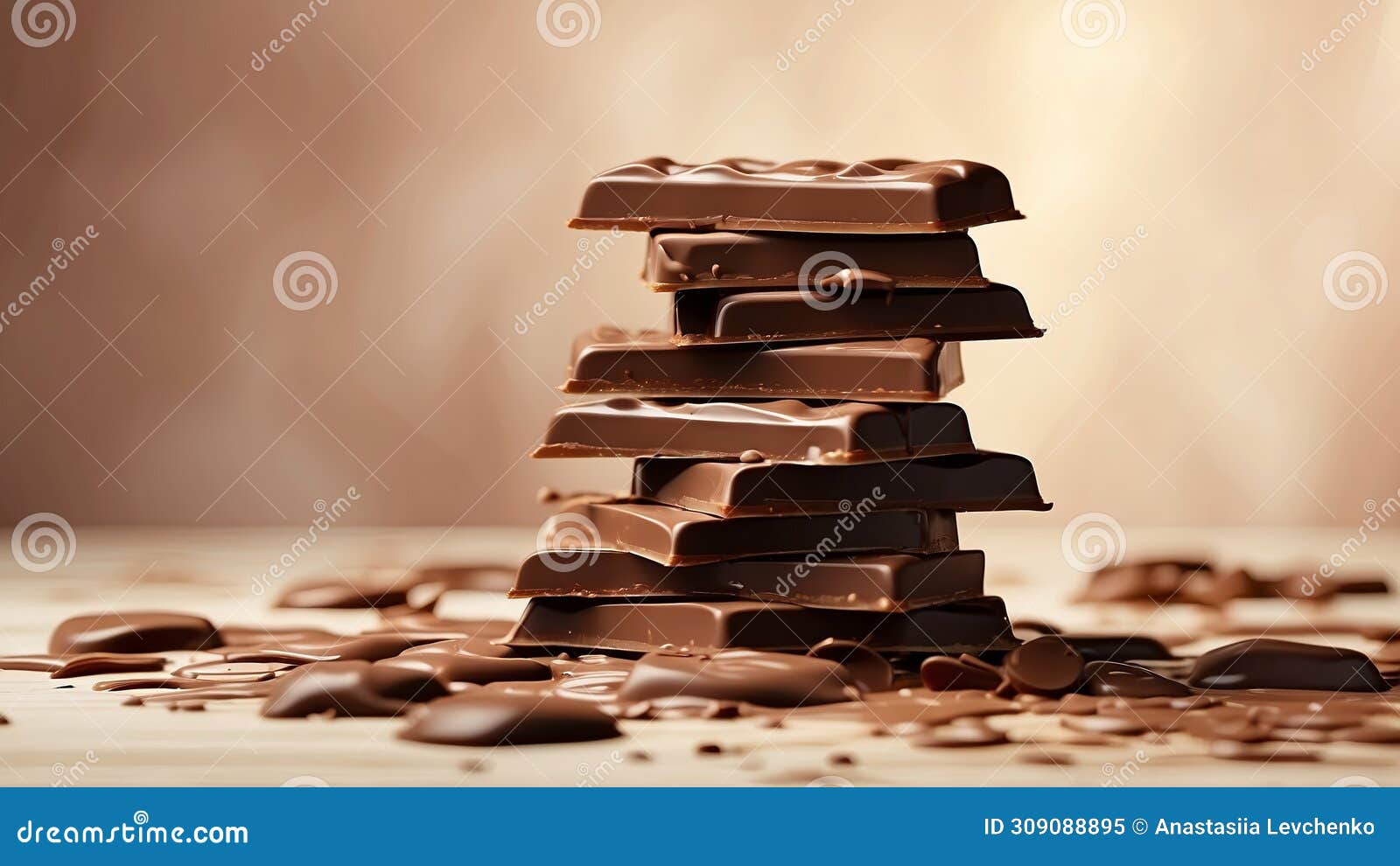 Stack of a Chocolate Bar on Beige Background Stock Illustration ...