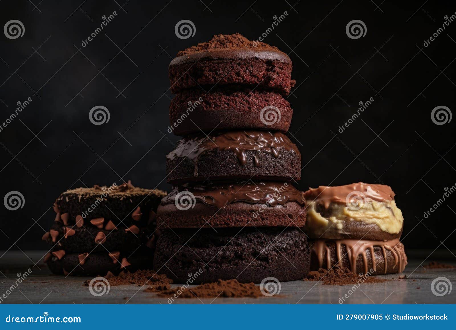 Stack of Chocolate Cakes, with Different Flavors and Frosting Stock ...