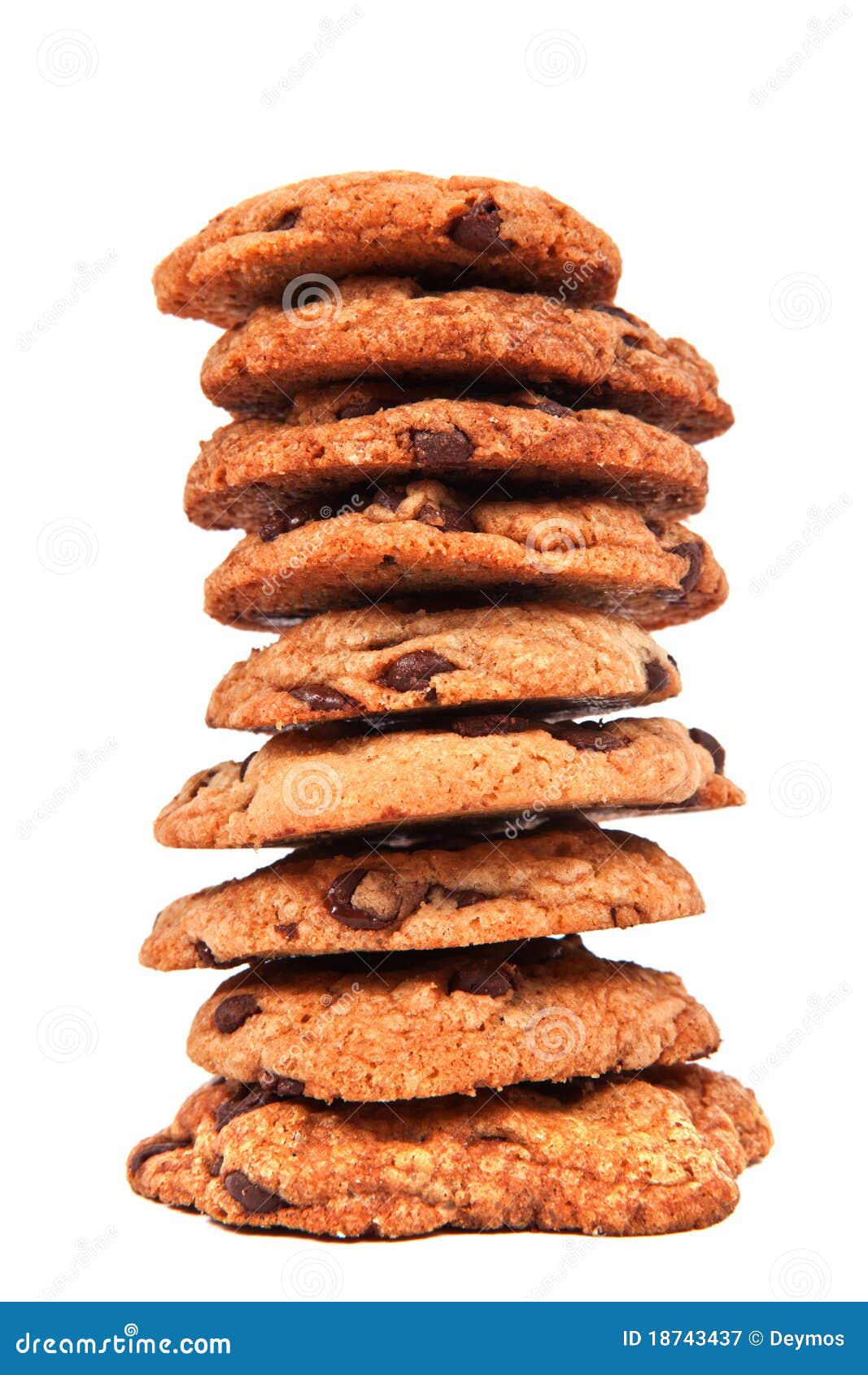 Stack of Chocolate Chip Cookies on White Stock Image - Image of bake ...
