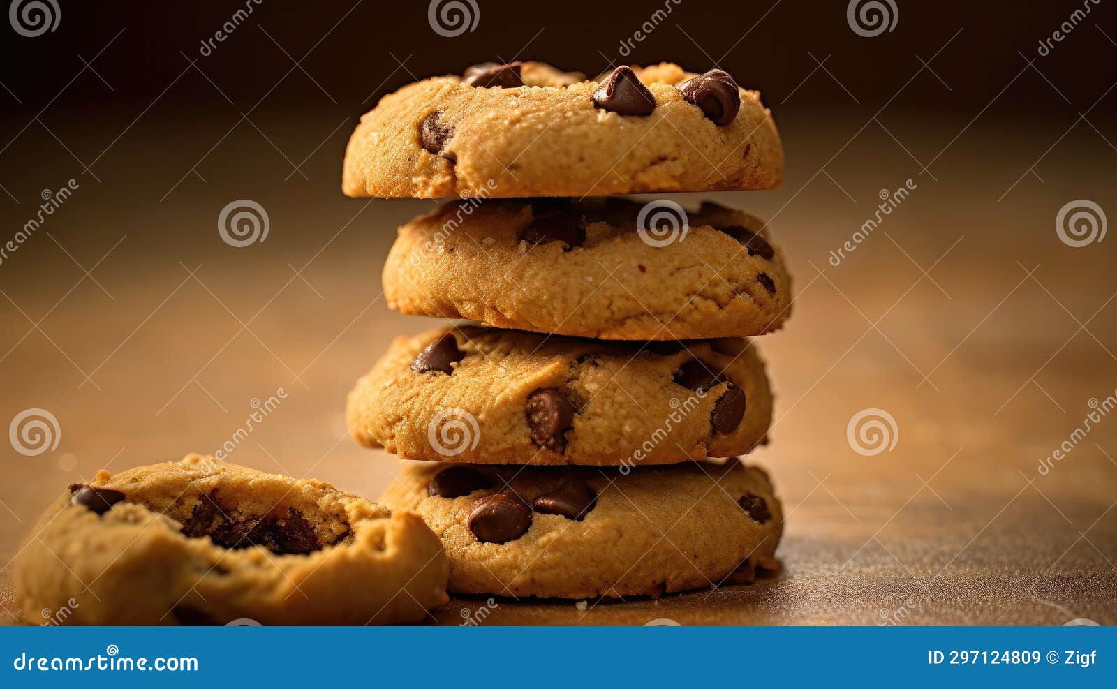 Stack of Chocolate Chip Cookies on a Wooden Table Stock Illustration ...