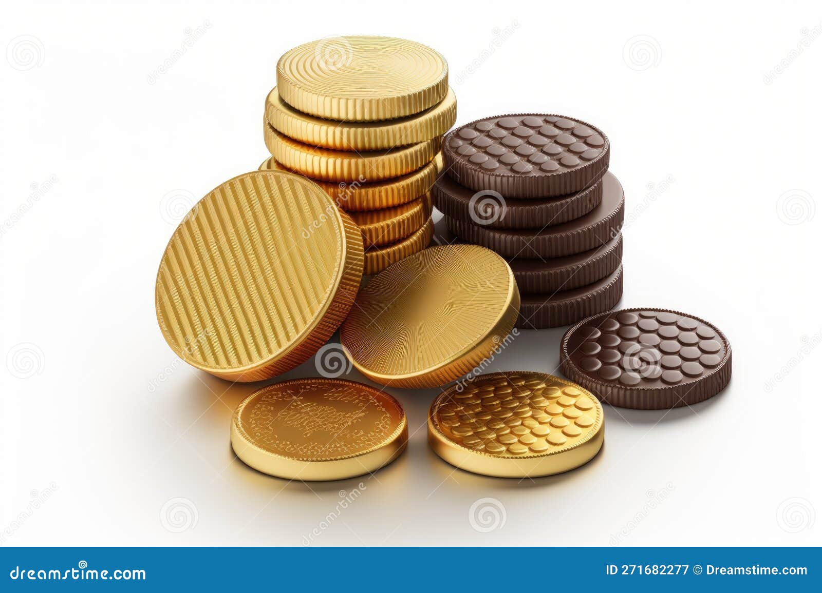 A Stack of Chocolate Coins in Gold, Opened, and Placed on a White ...