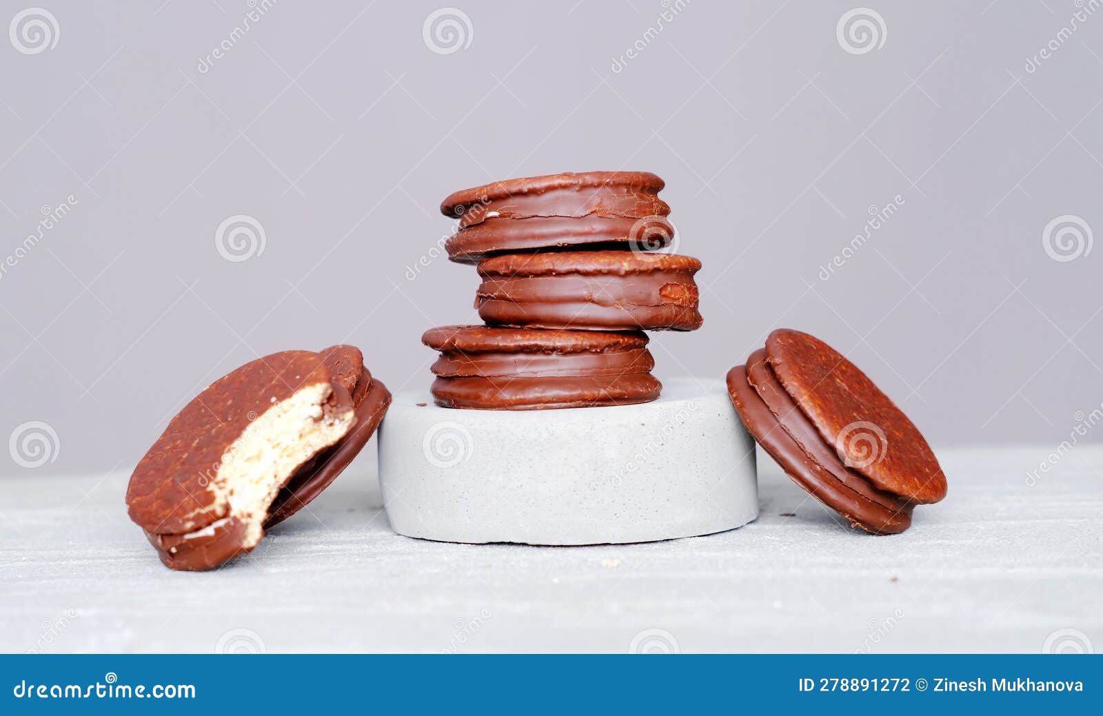 Stack of Chocolate Cookies on the Table, Dessert of Chocolate Cookies ...