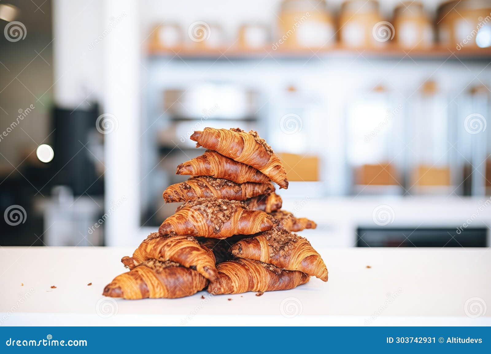 Stack of Chocolate Croissants in a Bakery Display Stock Image - Image ...