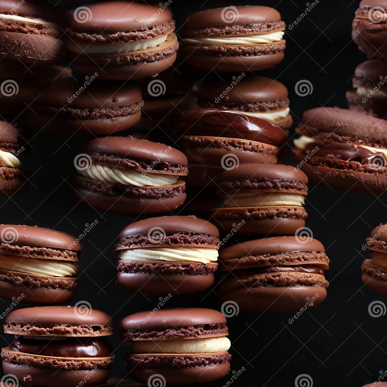 Stack of Chocolate Macaroon on Dark Background, Closeup, French Pastry ...