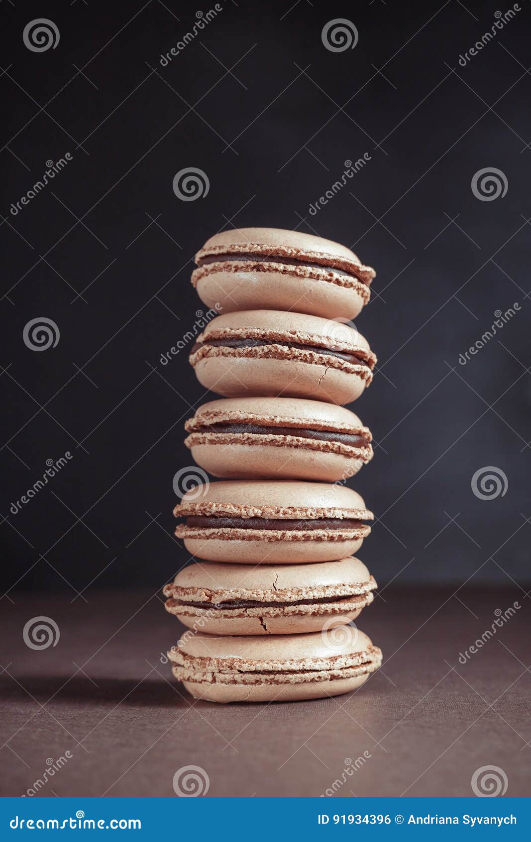 Stack of Chocolate Pastel Brown Macarons or Macaroons Stock Photo ...