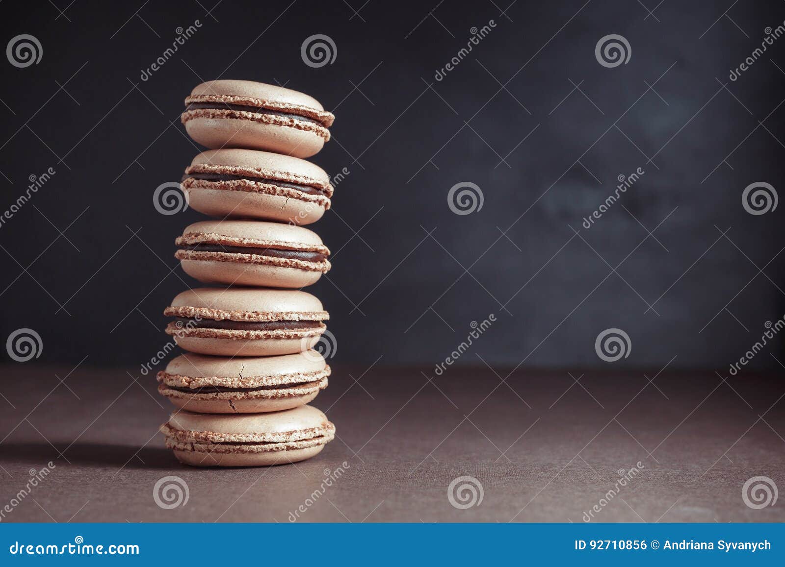 Stack of Chocolate Pastel Brown Macarons or Macaroons Stock Photo ...