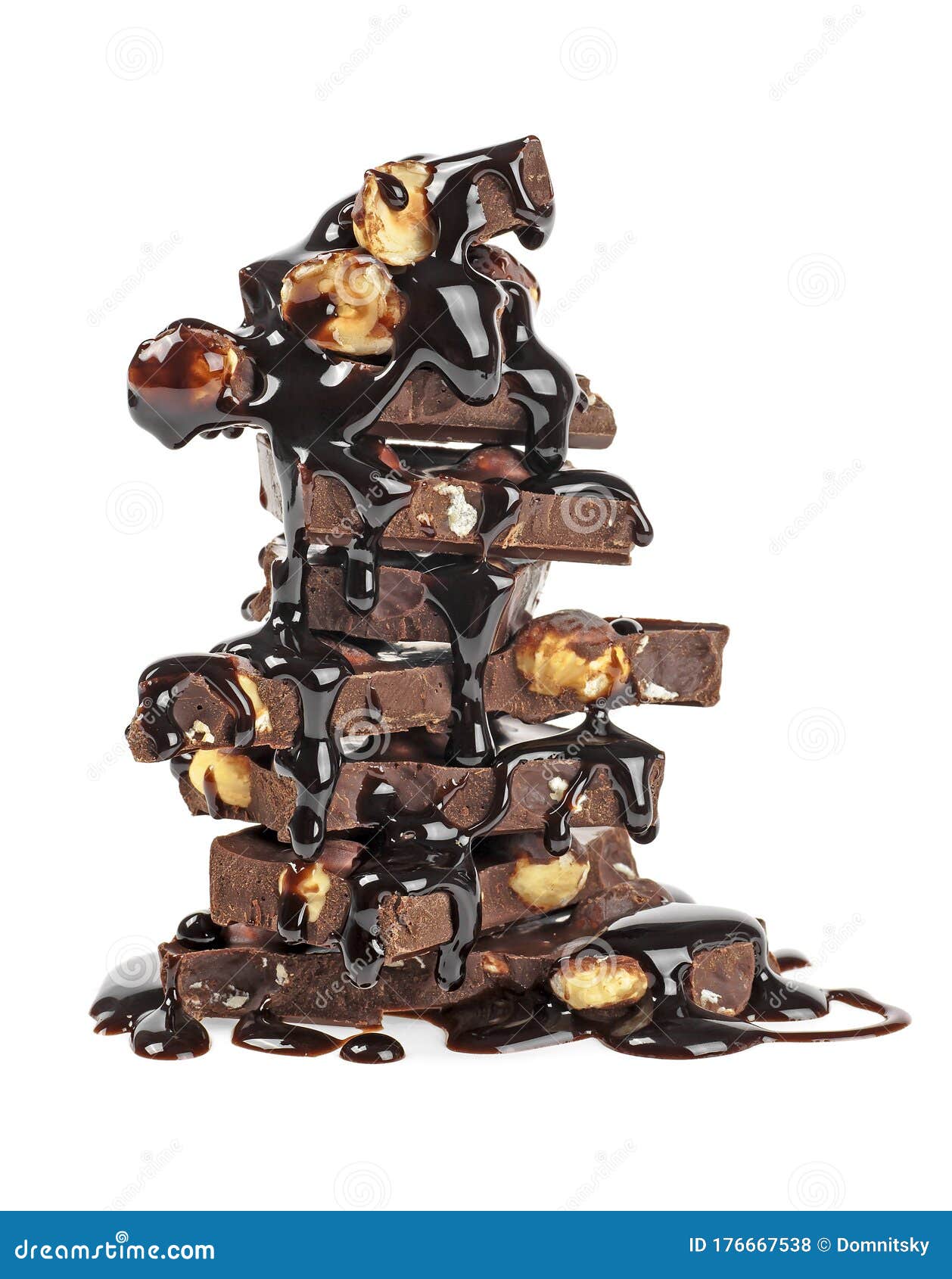 Stack of Chocolate Pieces with Nuts Isolated on White Background Stock ...