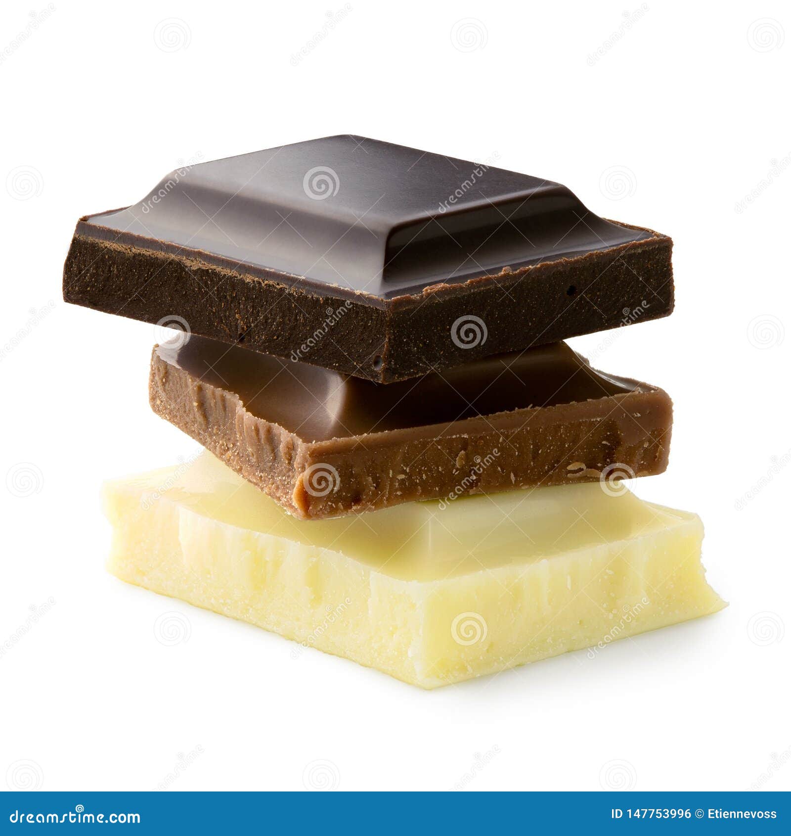 Stack of Chocolate Squares: Dark, Milk and White Chocolate Isolated on ...