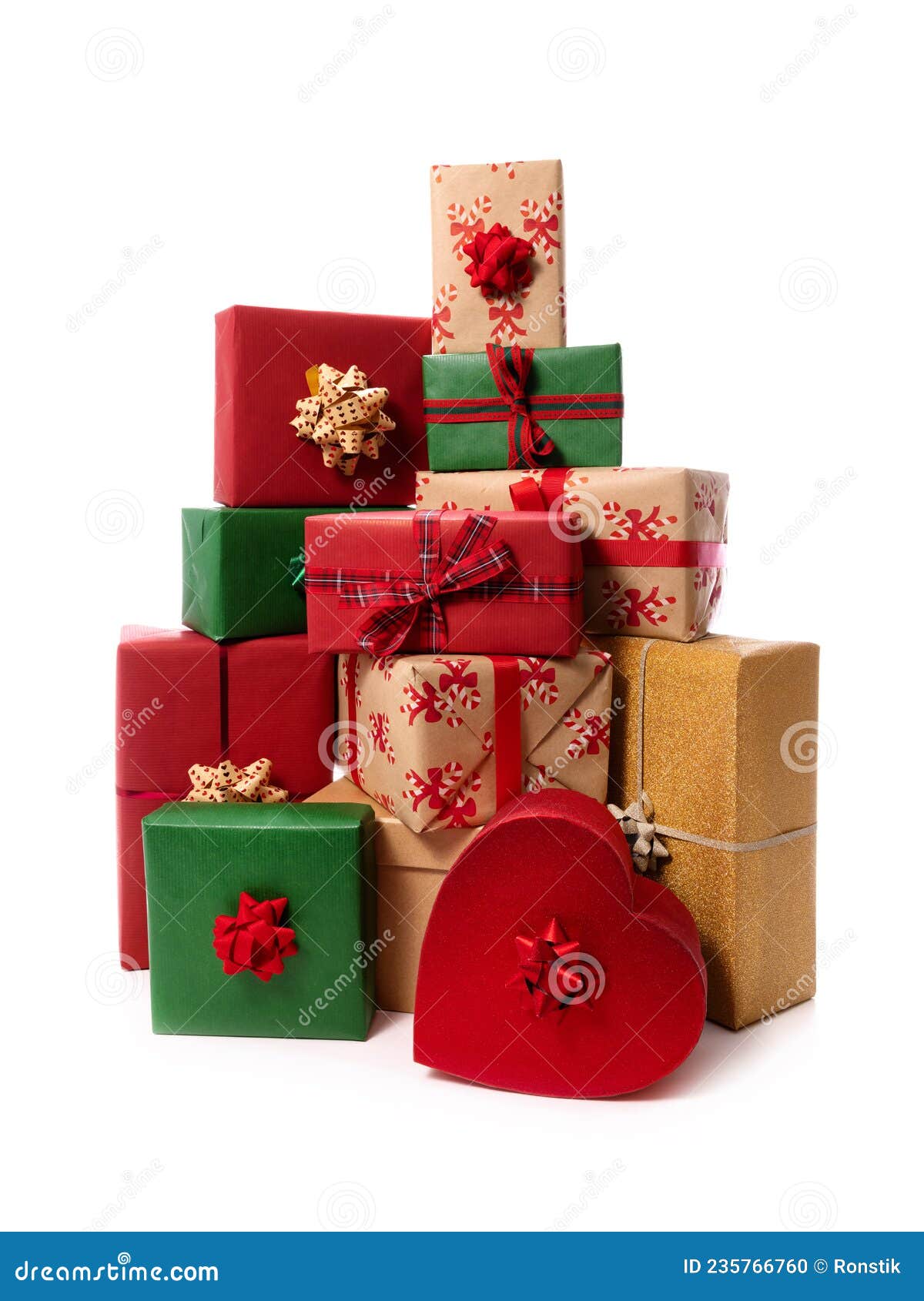 Stack of Christmas Gifts Isolated on White Background Stock Photo ...