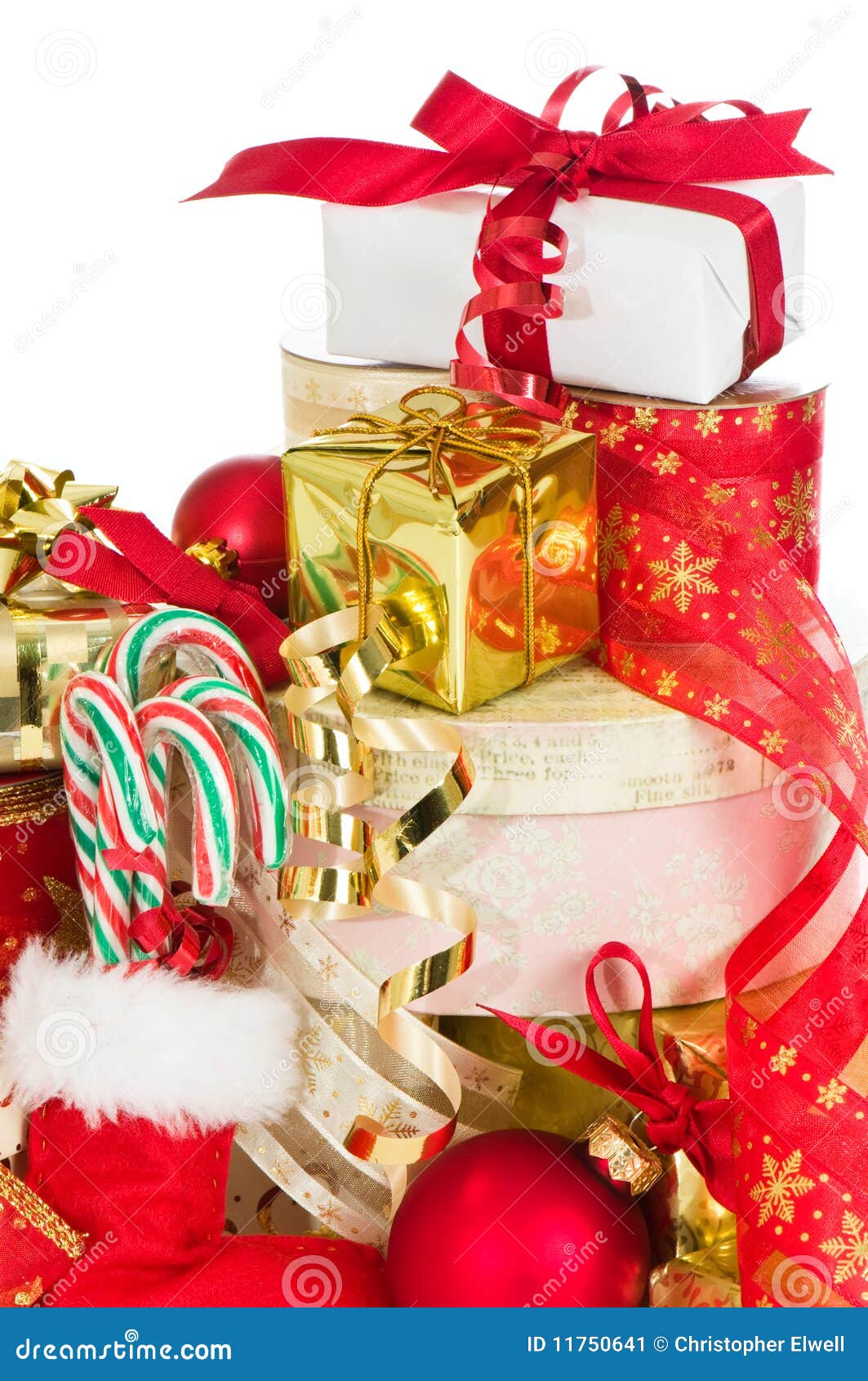 Stack of Christmas Presents Stock Image - Image of canes, pile: 11750641