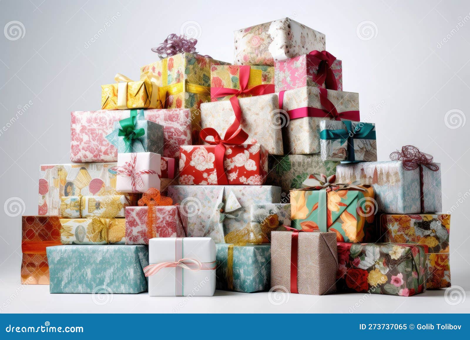 A Stack of Christmas Presents with Wrapping Paper. Generative AI Stock ...