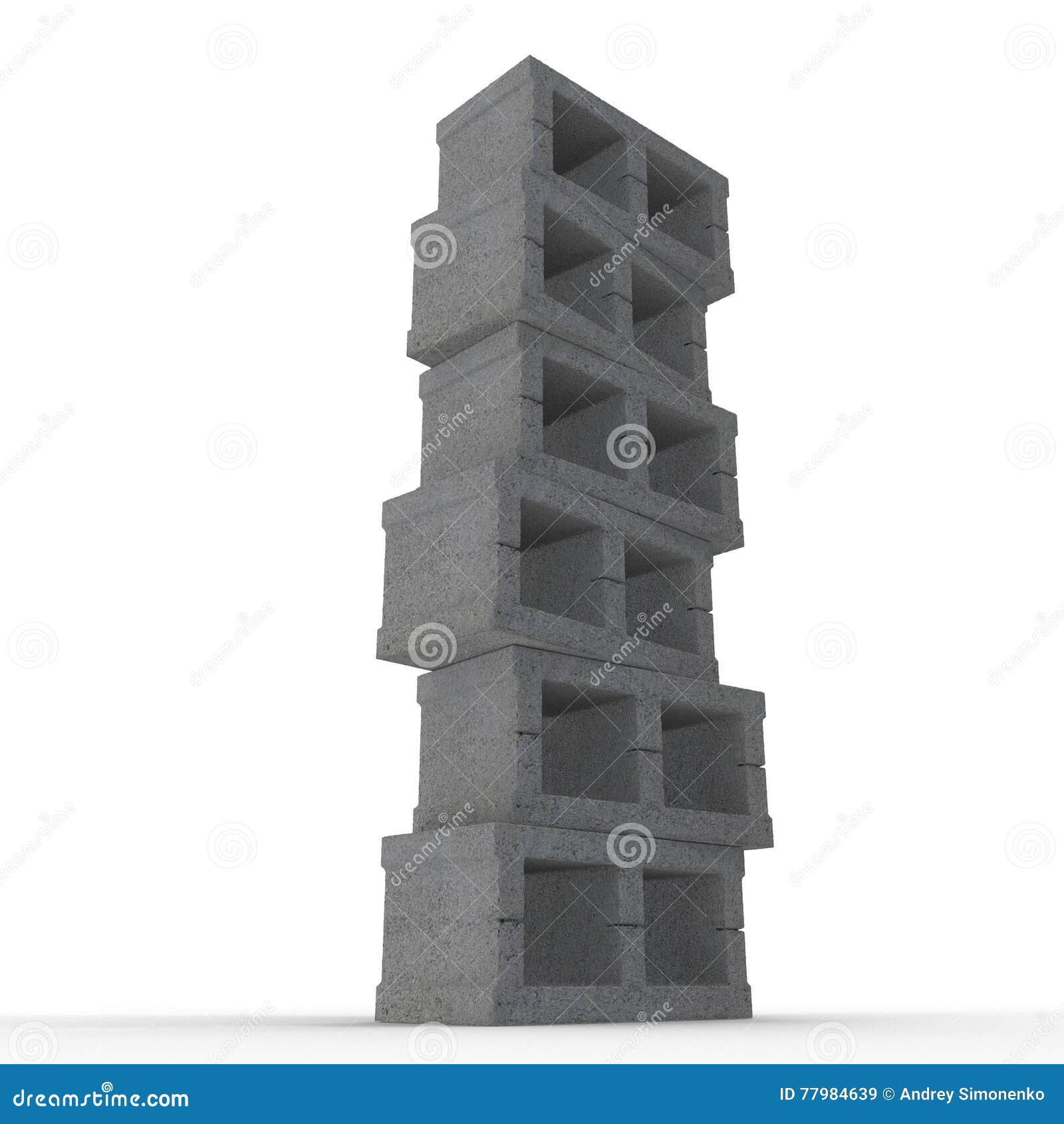Stack of Cinder Block Bricks Isolated on White. 3D Illustration Stock ...
