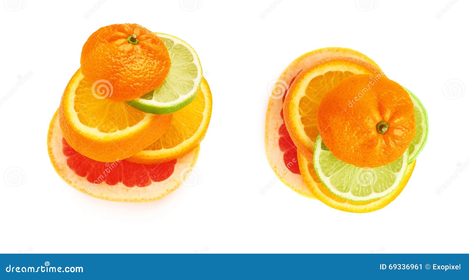 Stack of Citrus Sliced Fruits Over White Isolated Background Stock ...