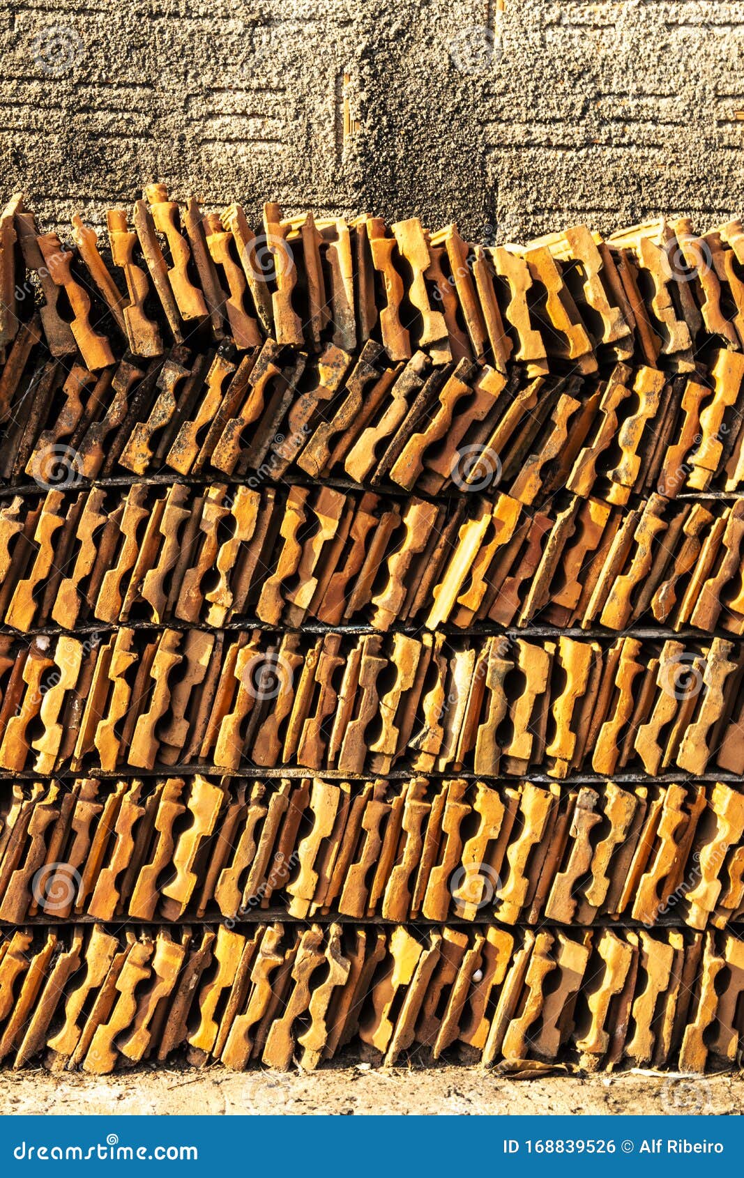 Stack of Clay Tile it Arranged Vertically with Wall Background Stock ...