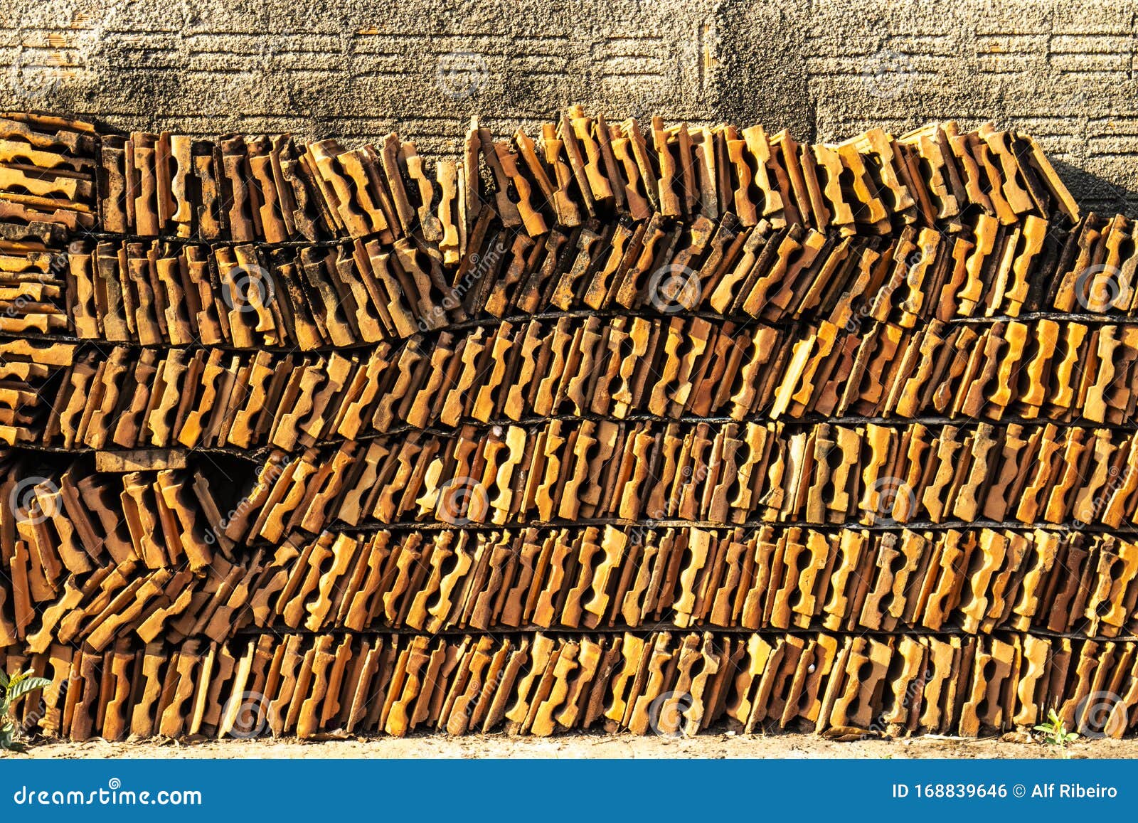 Stack of Clay Tile it Arranged Vertically with Wall Background Stock ...